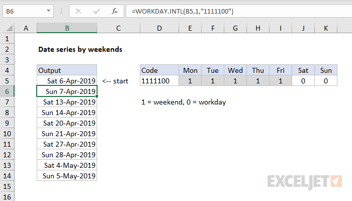 Series Of Dates By Weekends Excel Formula Exceljet